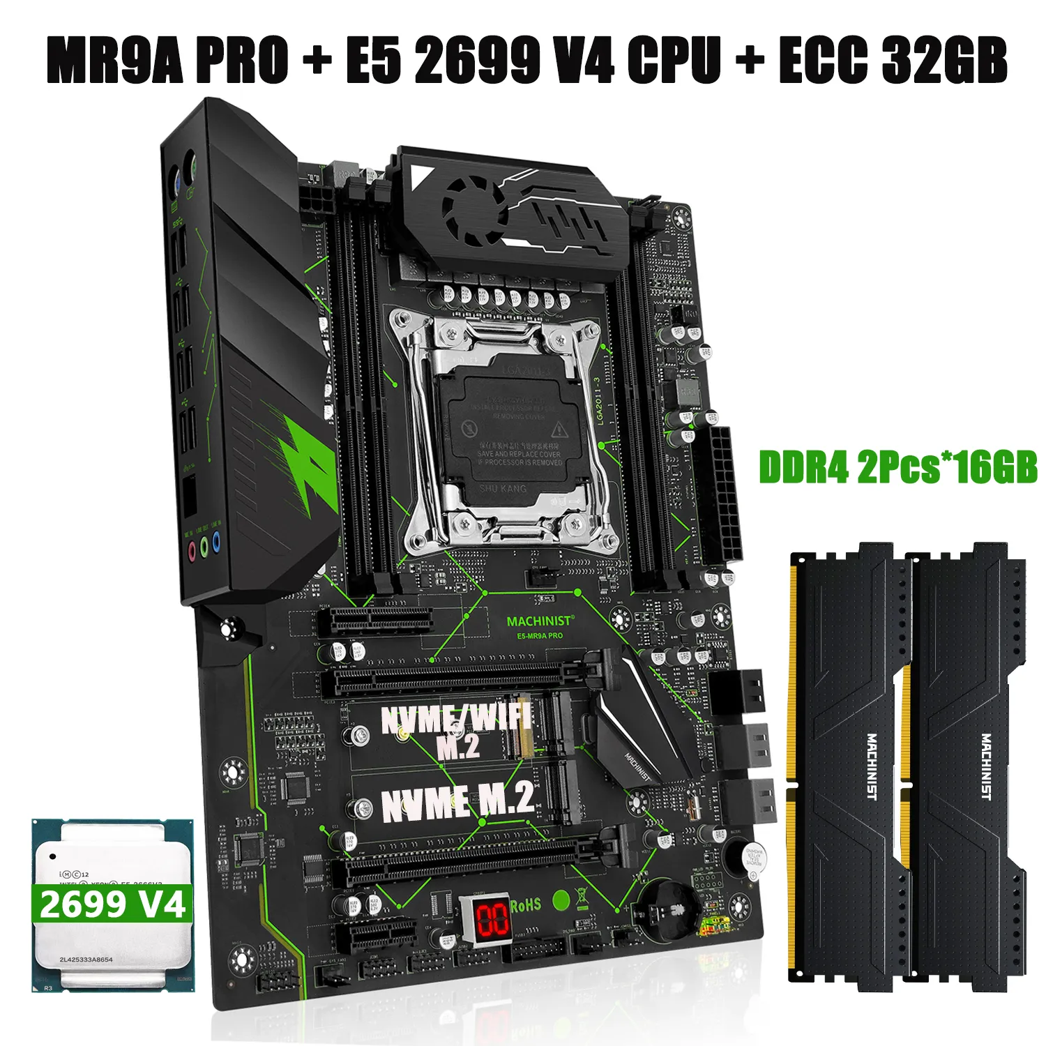 Makinist MR9A Pro X99 Anakart Kiti LGA2011 3 Xeon E5 2699 V4 CPU 32GB ...