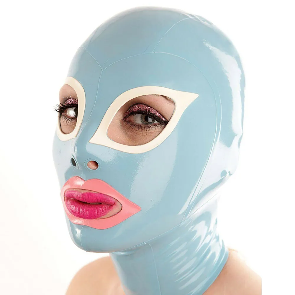 Beautiful Girl Blue Rubber Face Mask With Light Blue Latex Hood, White ...