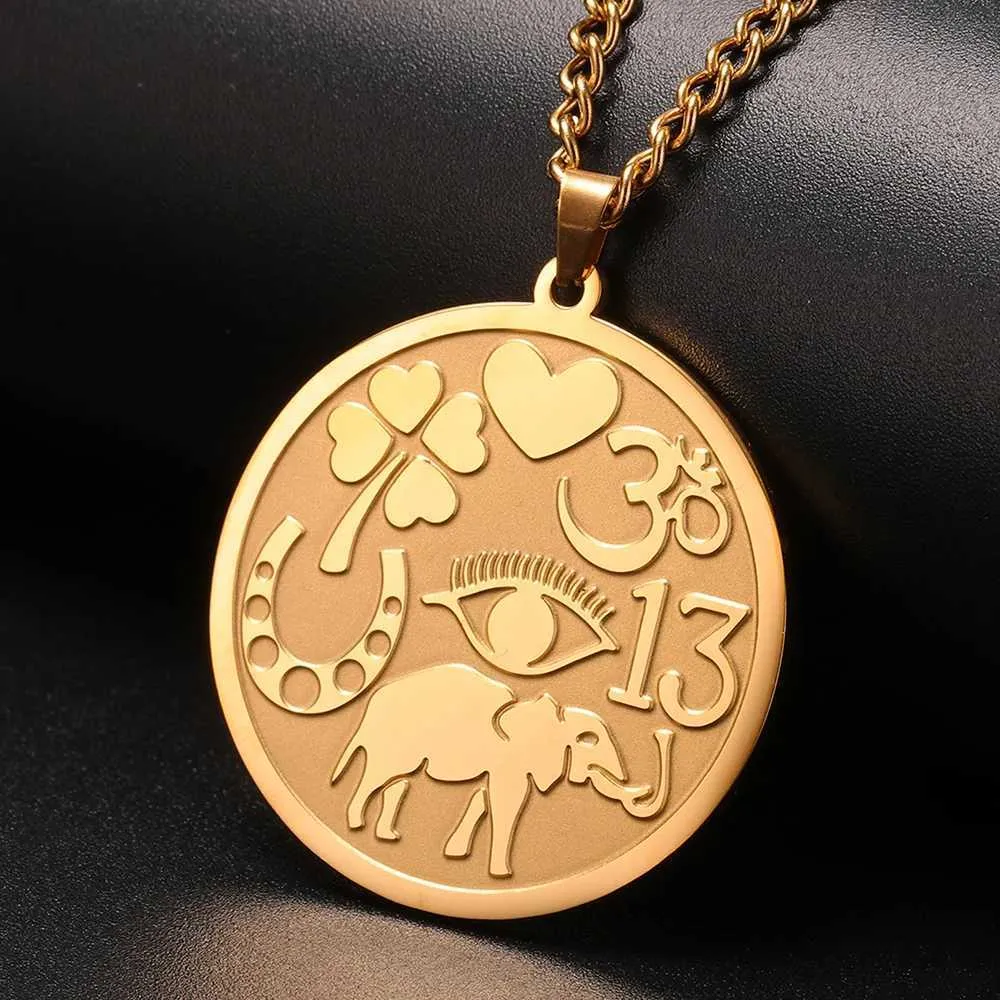 DAWAPara Good Luck Elephant Medallion Necklace Powerf Protection Amet ...