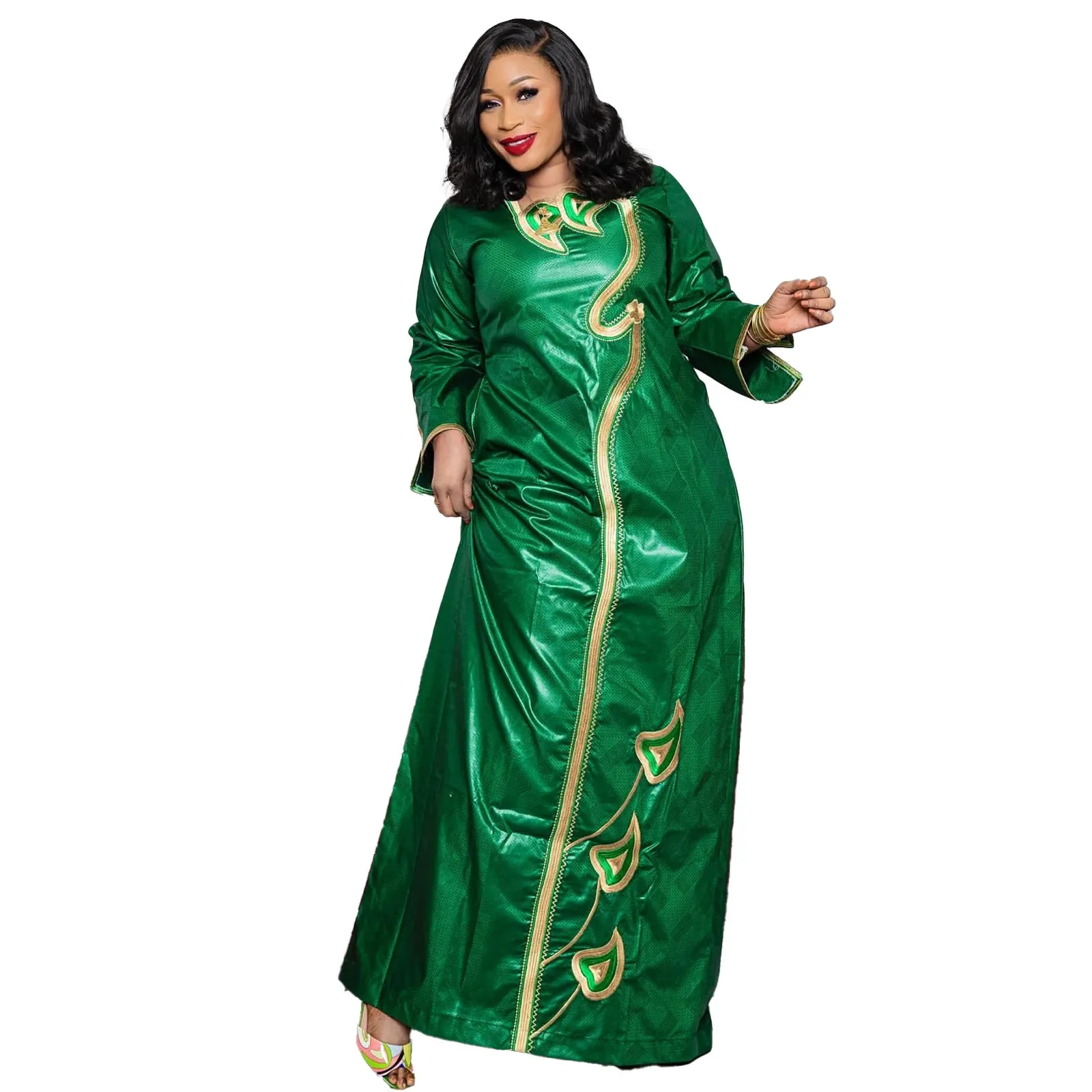 Elegant African Attire - Plus Size Embroidery Bazin Riche Dress for ...