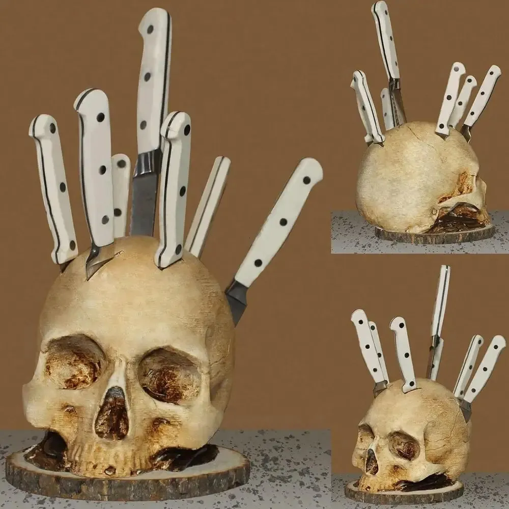 Skull Knife Holder for Kitchen Storage, Skull Decor, Horror Kitchen ...