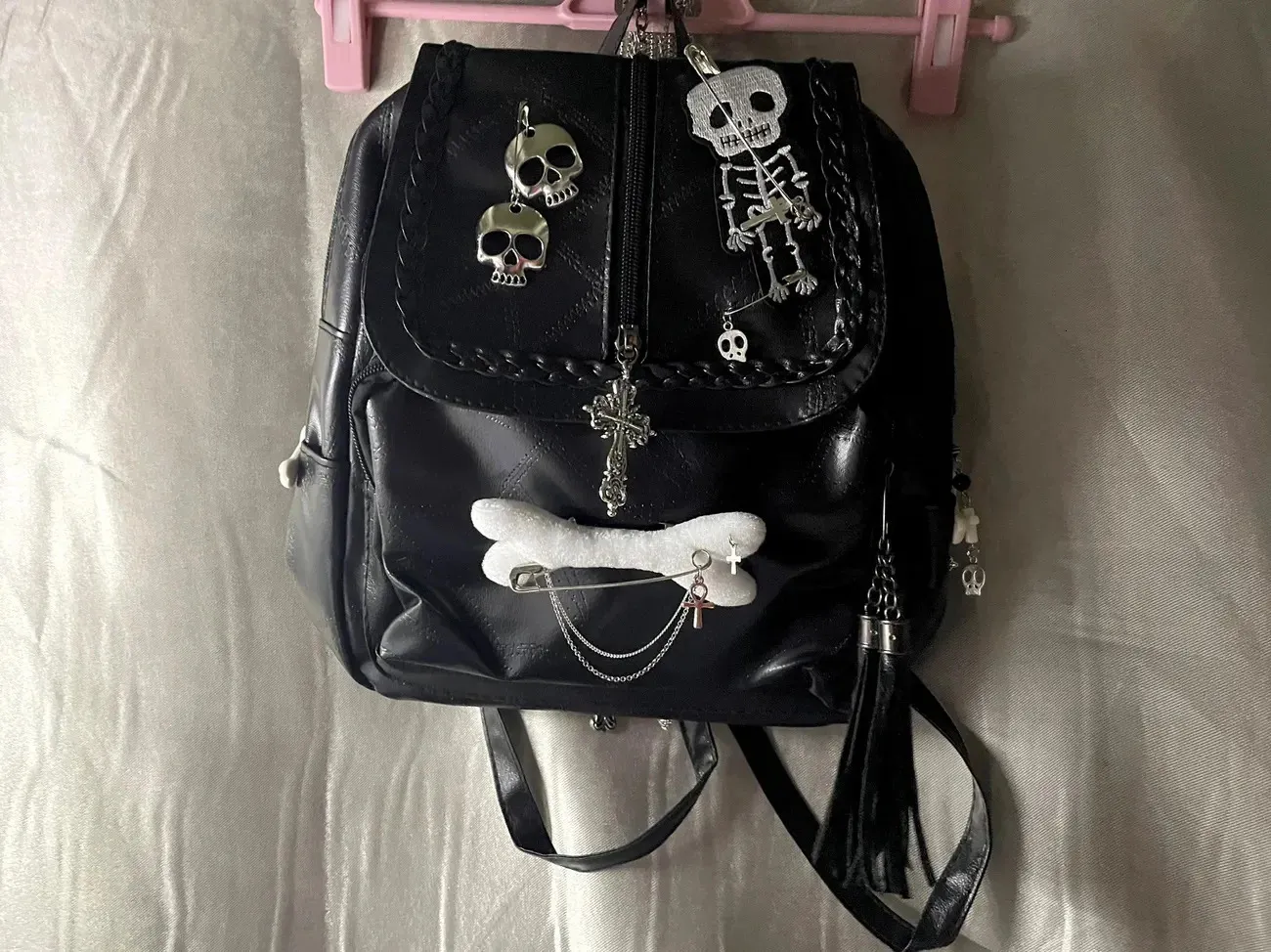 Miniso Gothic Rock Skeleton Black Backpack for Women, Y2k Trend Grunge ...