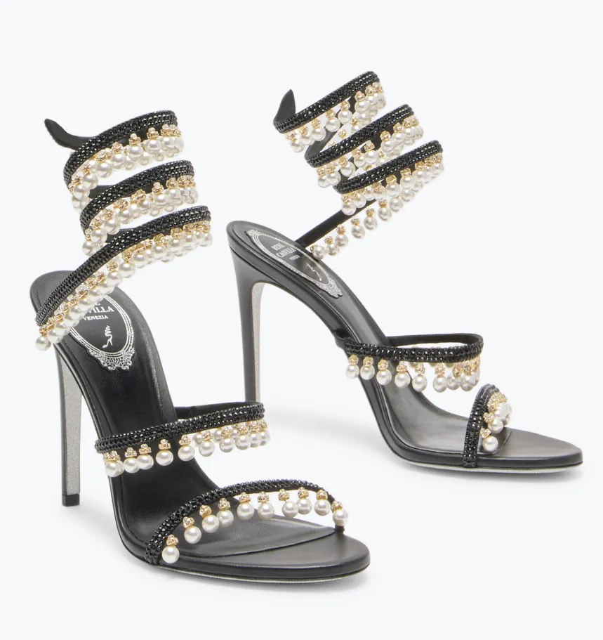 Bulk Elegant Strappy High Heel Sandals With Pearl Embellishments ...