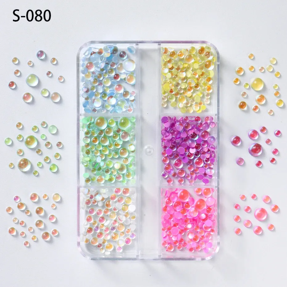6-Grid Acrylic Mermaid Round Beads Nail Art Decoration 3D Crystal ...
