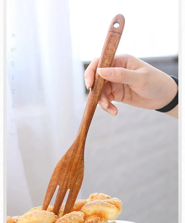 Japanese Acacia Wood Fork, Handmade Salad Mixing Wooden Fork, Cooking ...