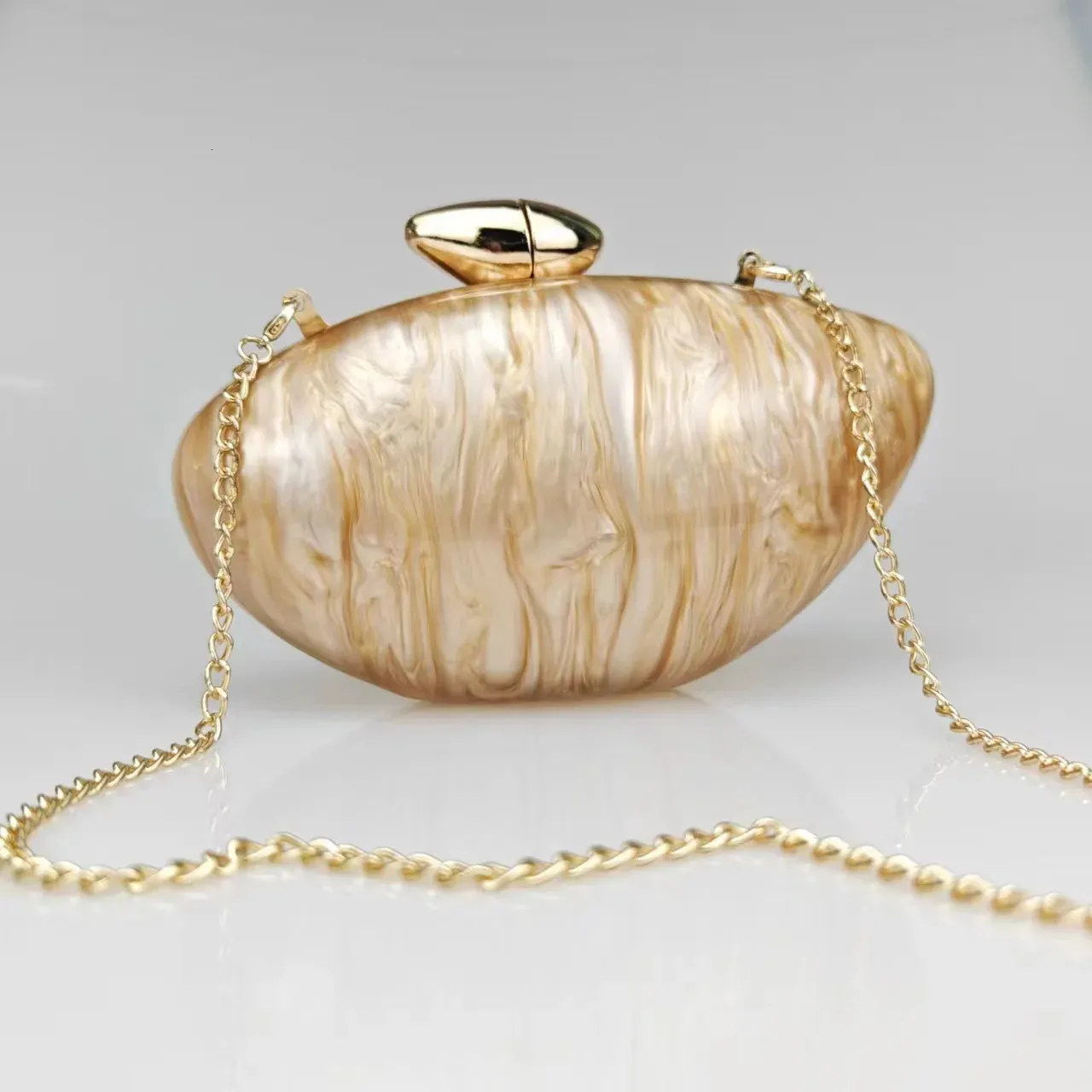 Marble Acrylic Box Clutch Round Handle Clutch Bag Shell Pearl Brown ...