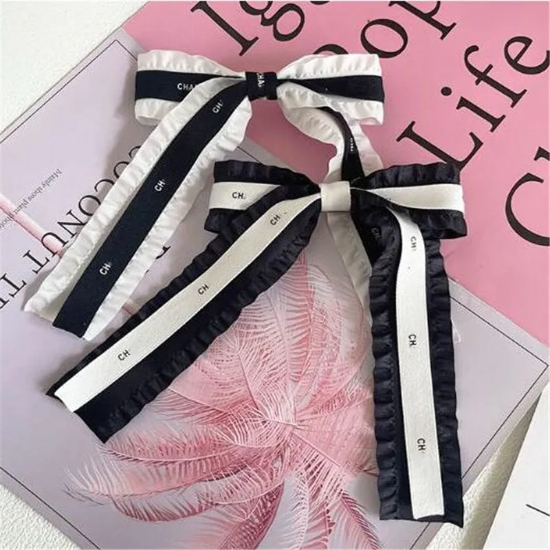 Luxury Designer Women's Hair Clips Double Layer White Ribbon Bowknot ...