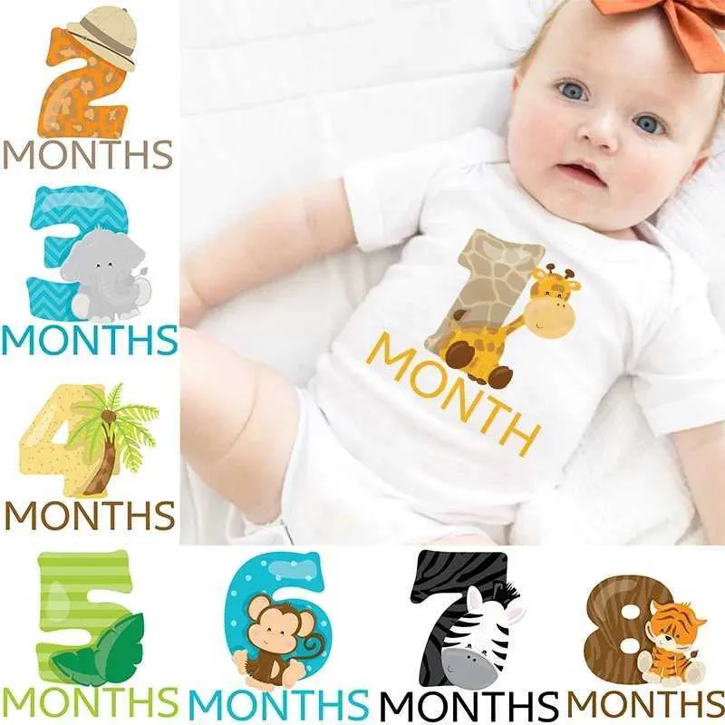 Adorable Animal Baby Grow Infant Bodysuit Monthly Milestone 1 12 Months ...