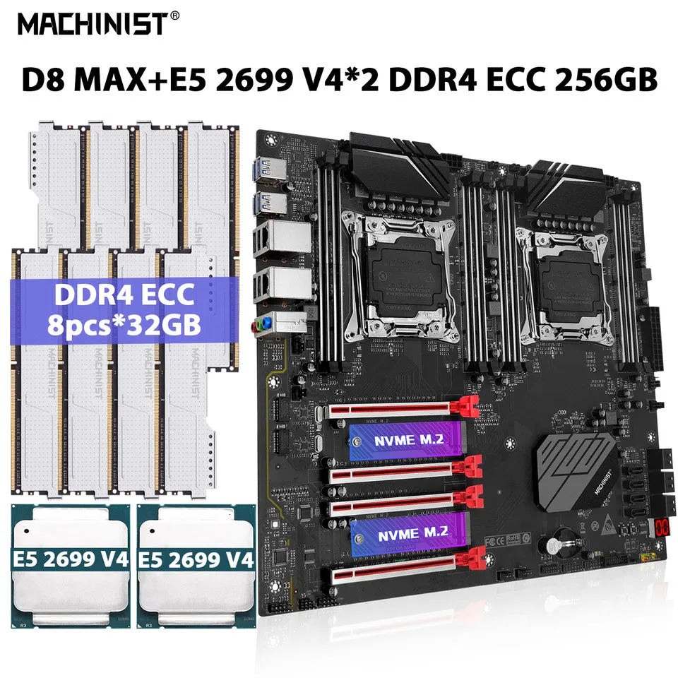MACHINIST X99 D8 MAX Ddr5 8000 Motherboard With Xeon E5 2699 V4 Processor, LGA 2011 3 CPU, DDR4 ...