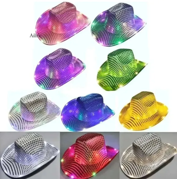 LED Light Up Crystal Cowgirl Hat With Flashing Space Design Perfect For ...
