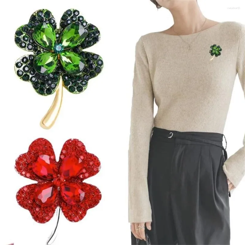 Luxury Four Leaf Clover Vintage Shamrock Brooch With Rhinestone Plant Elegant Banquet Dress ...
