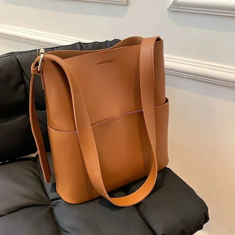 Fashionable Women's Leather Shoulder Bucket Bag Handbag, Vintage Casual ...