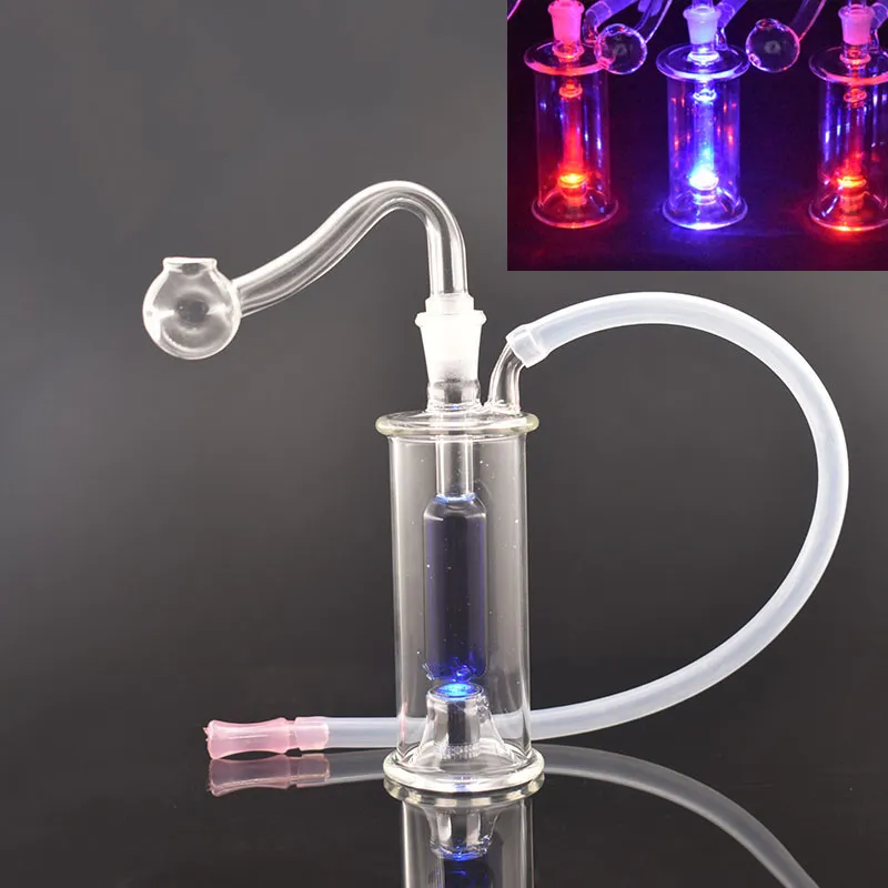 Small Hookah Glass Oil Burner Bong Dab Rig Bubbler Smoking Pipe LED ...