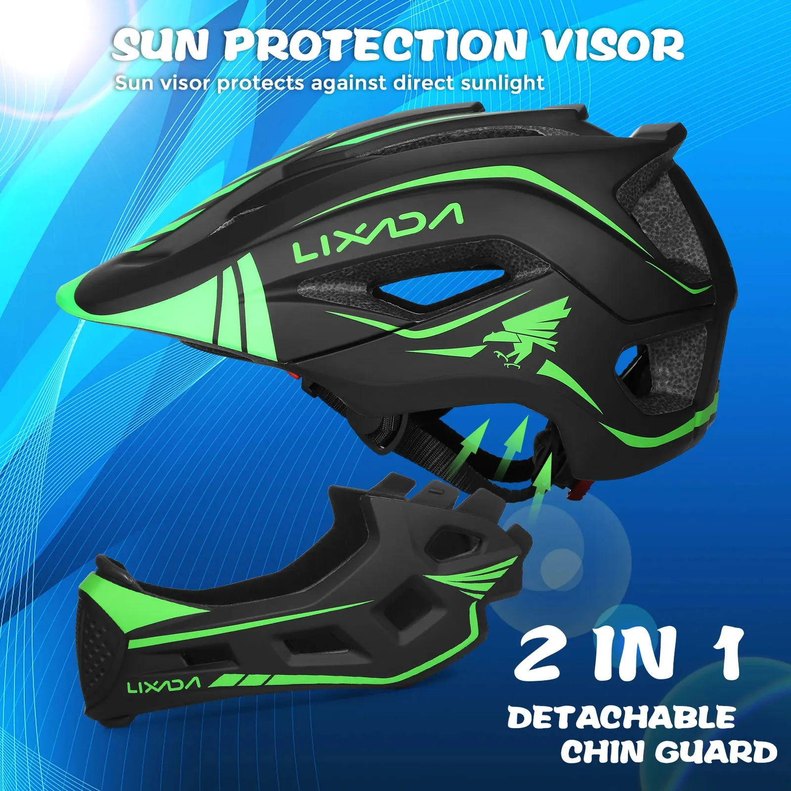 Lixada Kids 2in1 Full Face Lazer Bike Helmets Detachable Sports Safety ...