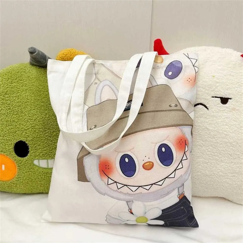 Labubu Cute Cartoon Canvas Shoulder Cute Tote Bags For Female Students ...