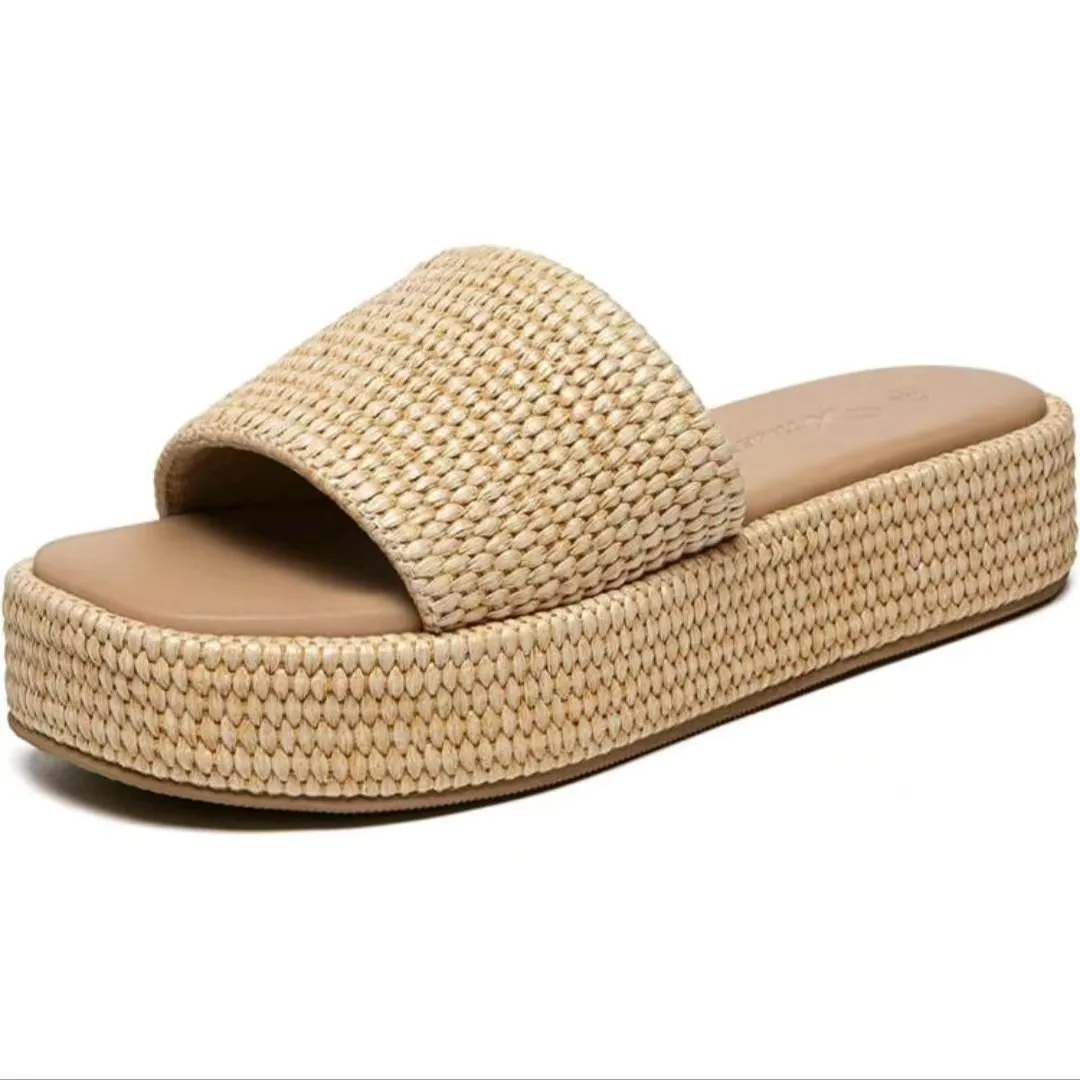 Designer Straw Slide Weave Slipper Sandal Platform Raffia Slippers for ...