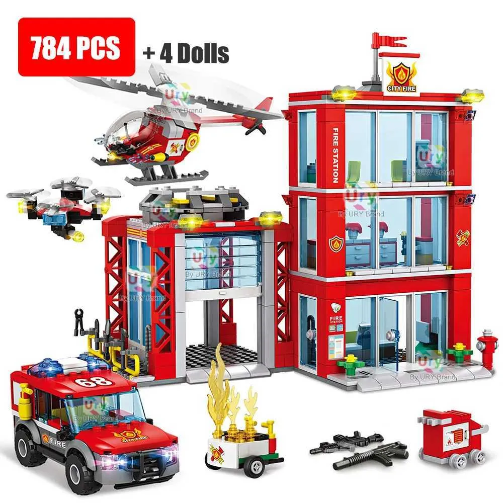 Fire Engine Truck Toy City Fire Station Ladder Truck & Helicopter ...