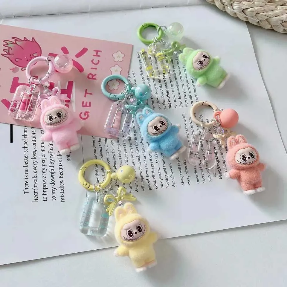 Flocking Labubu Keychain Pendant Student Backpack Charm Accessory ...