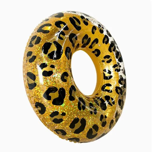 Hot Women Leopard Swim Ring Sequin Inflatable Pvc Air Floats Toy Water ...