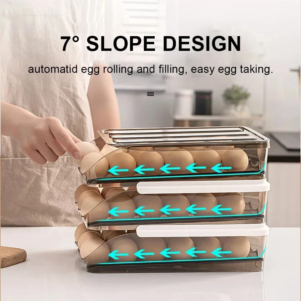 Transparent Stackable Egg Storage Drawer Automatic Sliding, Holds 24 ...