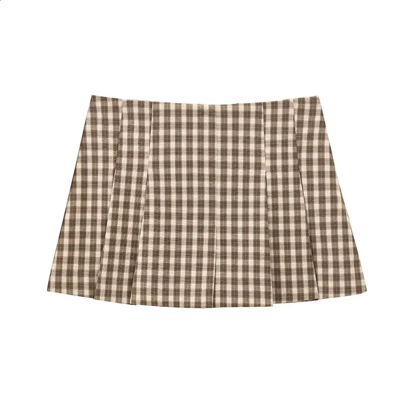 Traf Mid Waist Mini Plaid Shorts Skirt for Women, Fashion Side Zipper ...