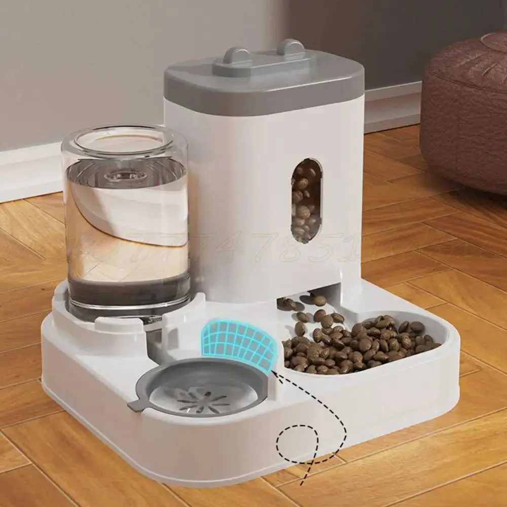 Large 2 In 1 Automatic Feeder And Water Fountain Set Up For Cats, Dogs ...