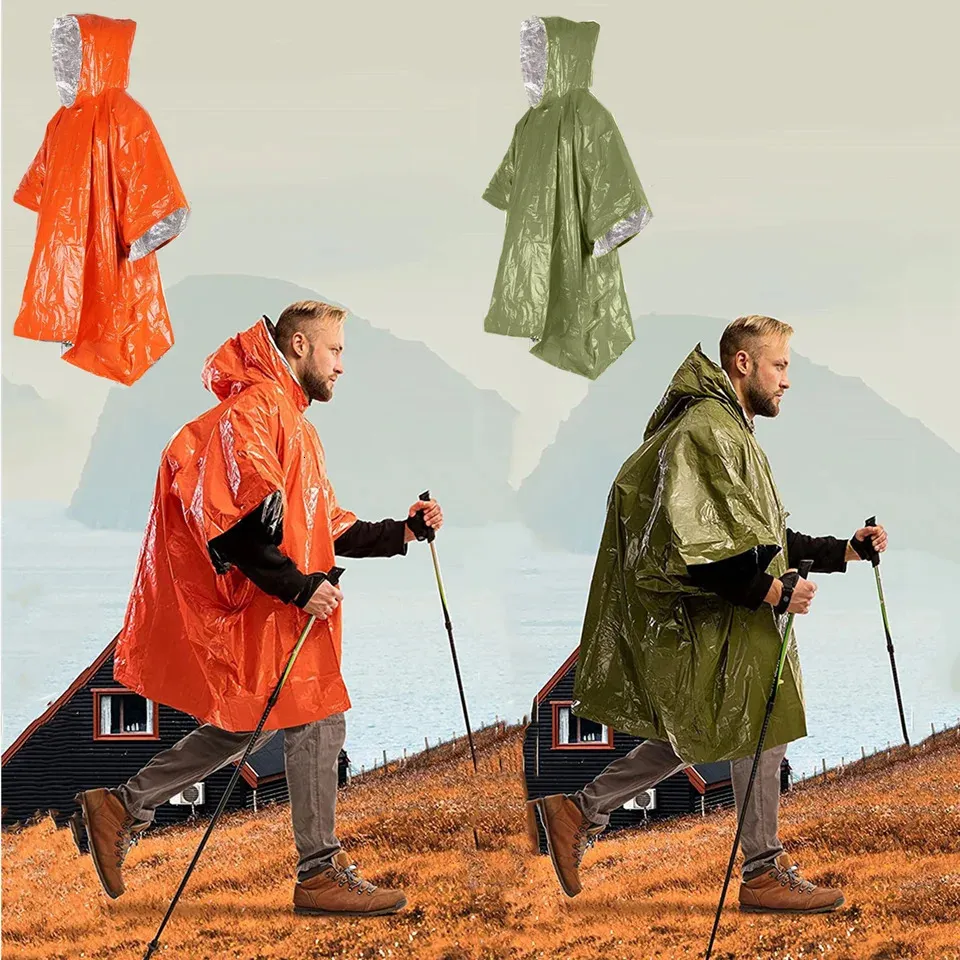Lightweight Emergency Rain Gear Set: Thermal Rain Poncho And Survival ...