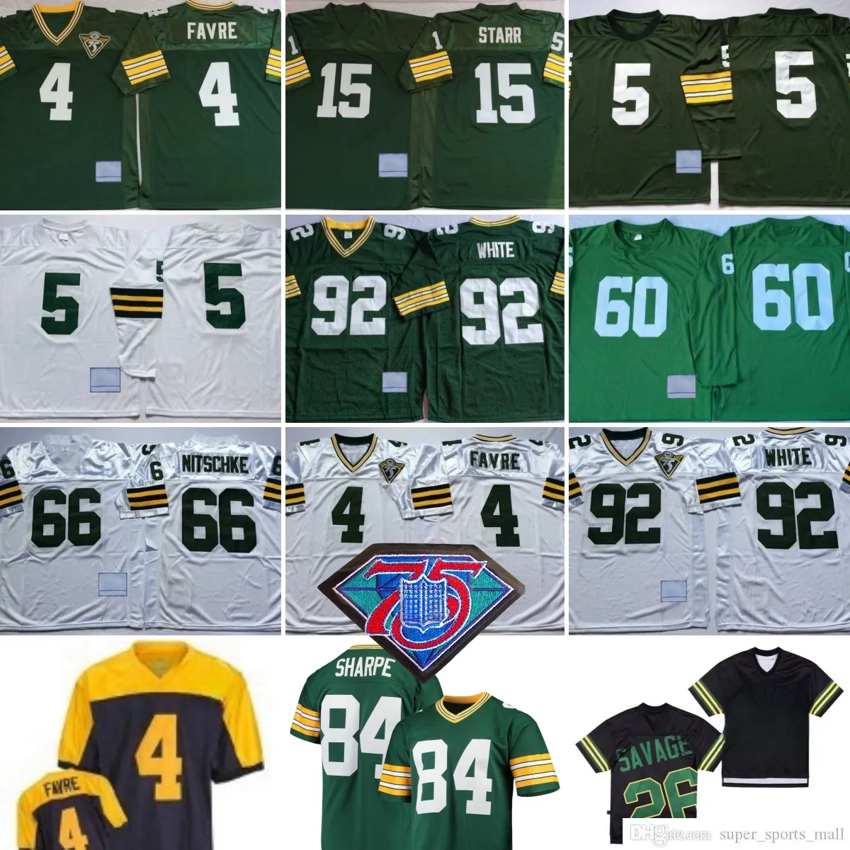 Stitched American Football Uniform Featuring Paul Hornung, Bart Starr ...