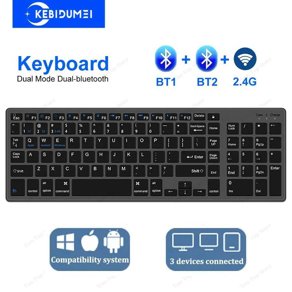Dual Mode 2.4G Wireless Keyboard Dual Bluetooth 5.0 Keyboard 102 Keys ...