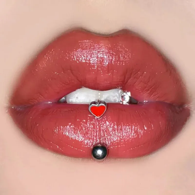 Stainless Steel Black Heart Vertical Labret Lip Ring, C Shape Lip ...