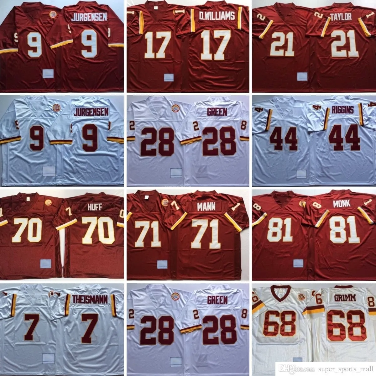 75th Throwback 81 Art Monk Football Jerseys 9 Jurgensen 7 Joe Theismann ...