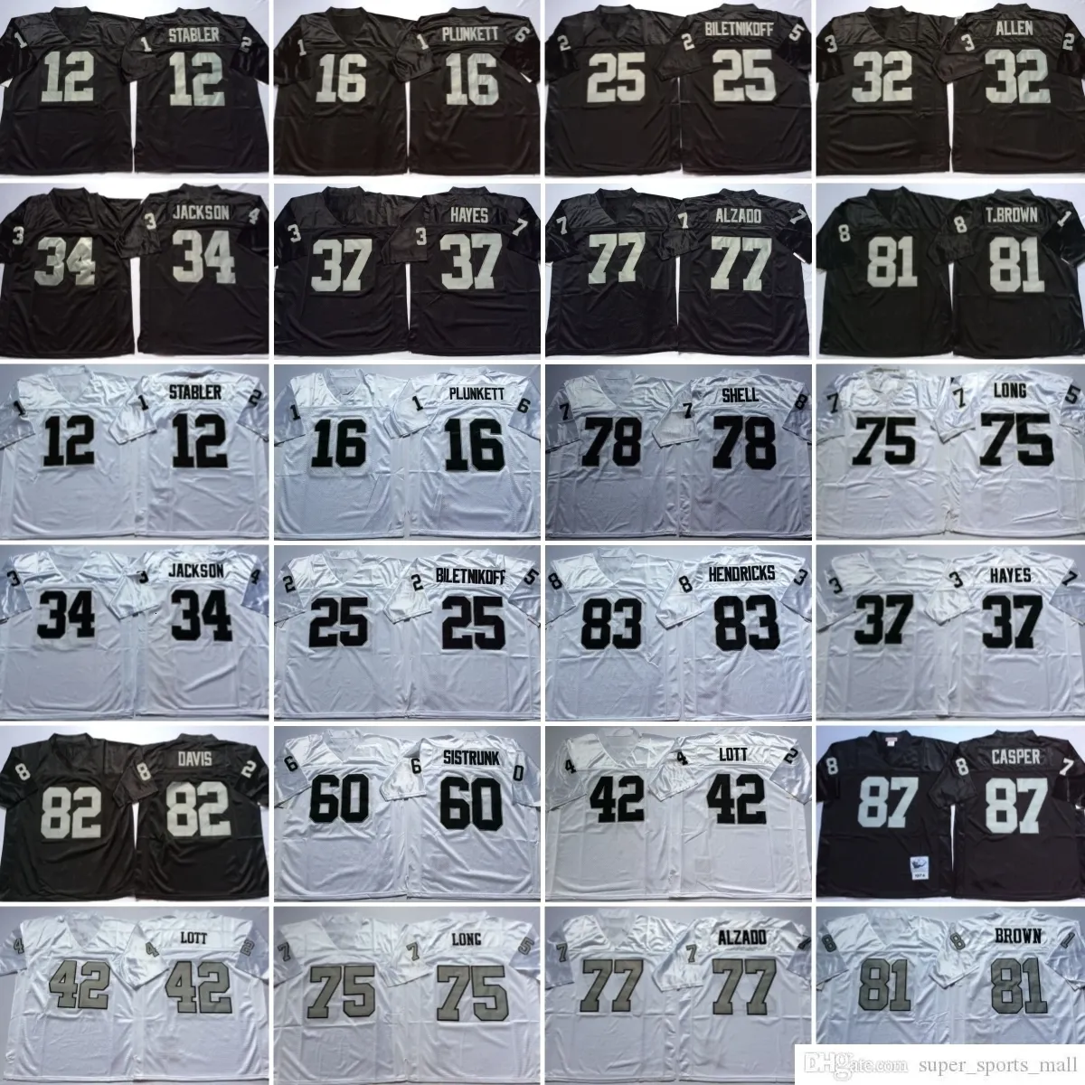 75th Throwback 12 Ken Stabler Football Jerseys16 Jim... From Super ...