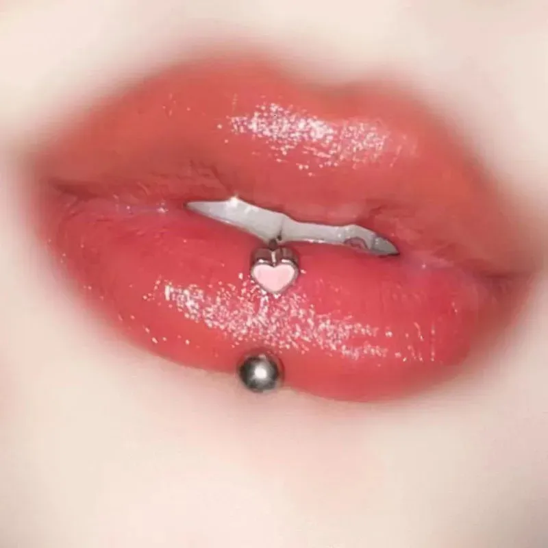 Stainless Steel Black Heart Vertical Labret Lip Ring, C Shape Lip ...