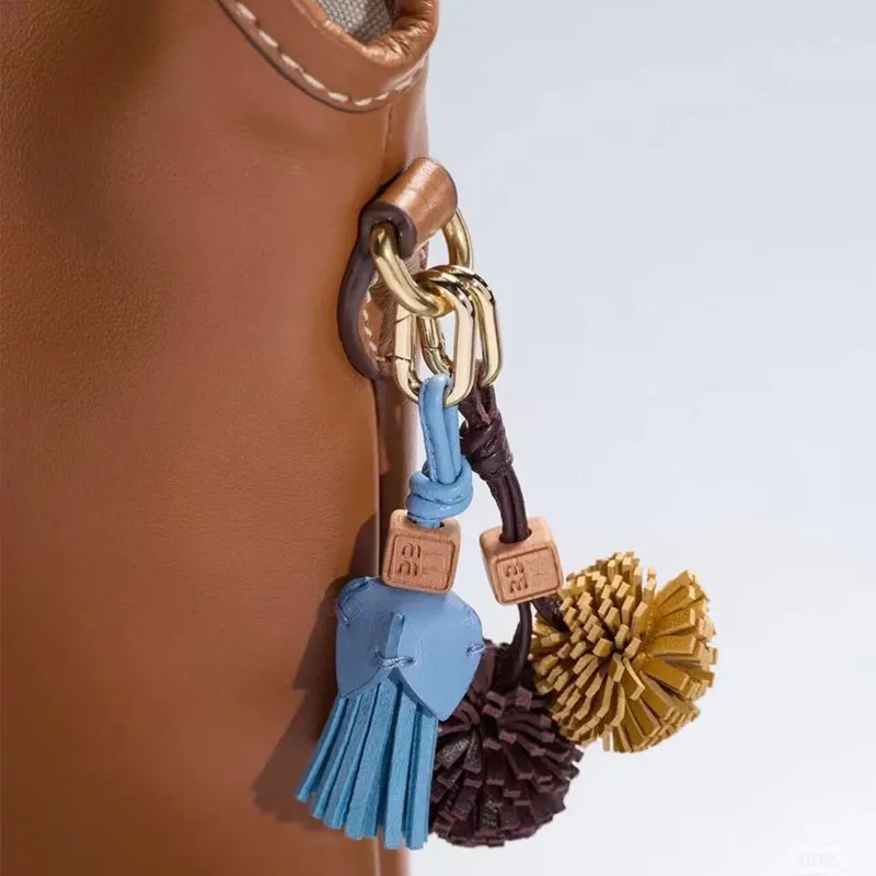 Designer MU MU Leather Macrame Flower Keychain Lanyard Multicolour ...