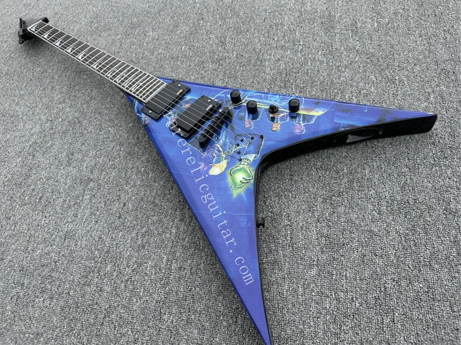 Custom Blue V Shape Flying V Electric Guitar With Gotoh Tuners, Black ...