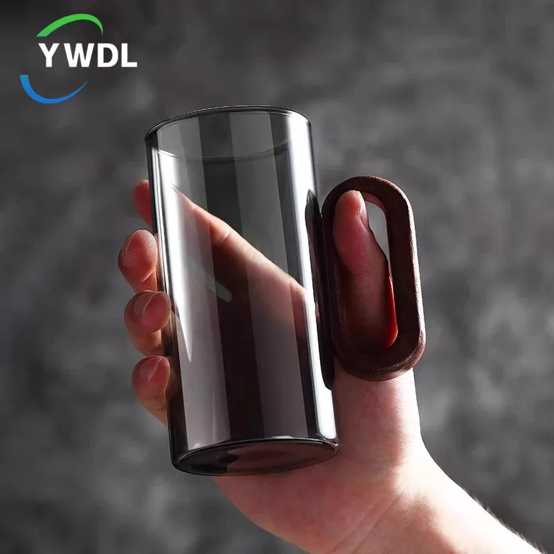 360ml High Borosilicate Glass Tea Cup with Wooden Handle, Heat ...