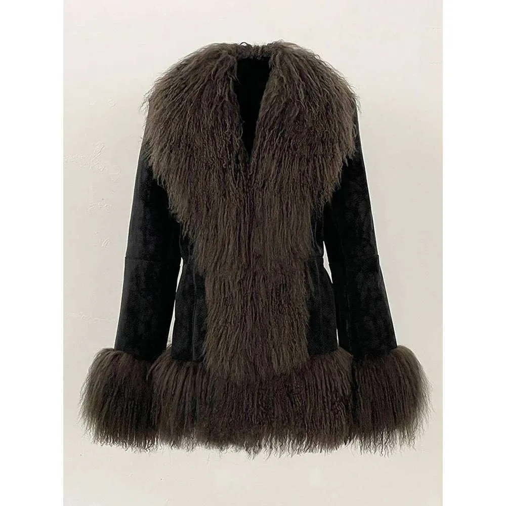 OFTBUY Womens Thick Warm Sheep Jacket Natural Mongolia Wool Overwear ...