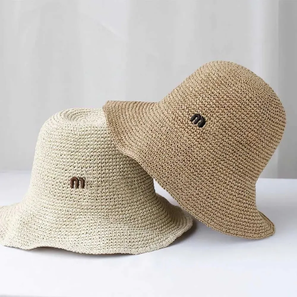 Cute Straw Hat Designer Bucket Hat Letter Simple Sun Hat Beach Hat ...