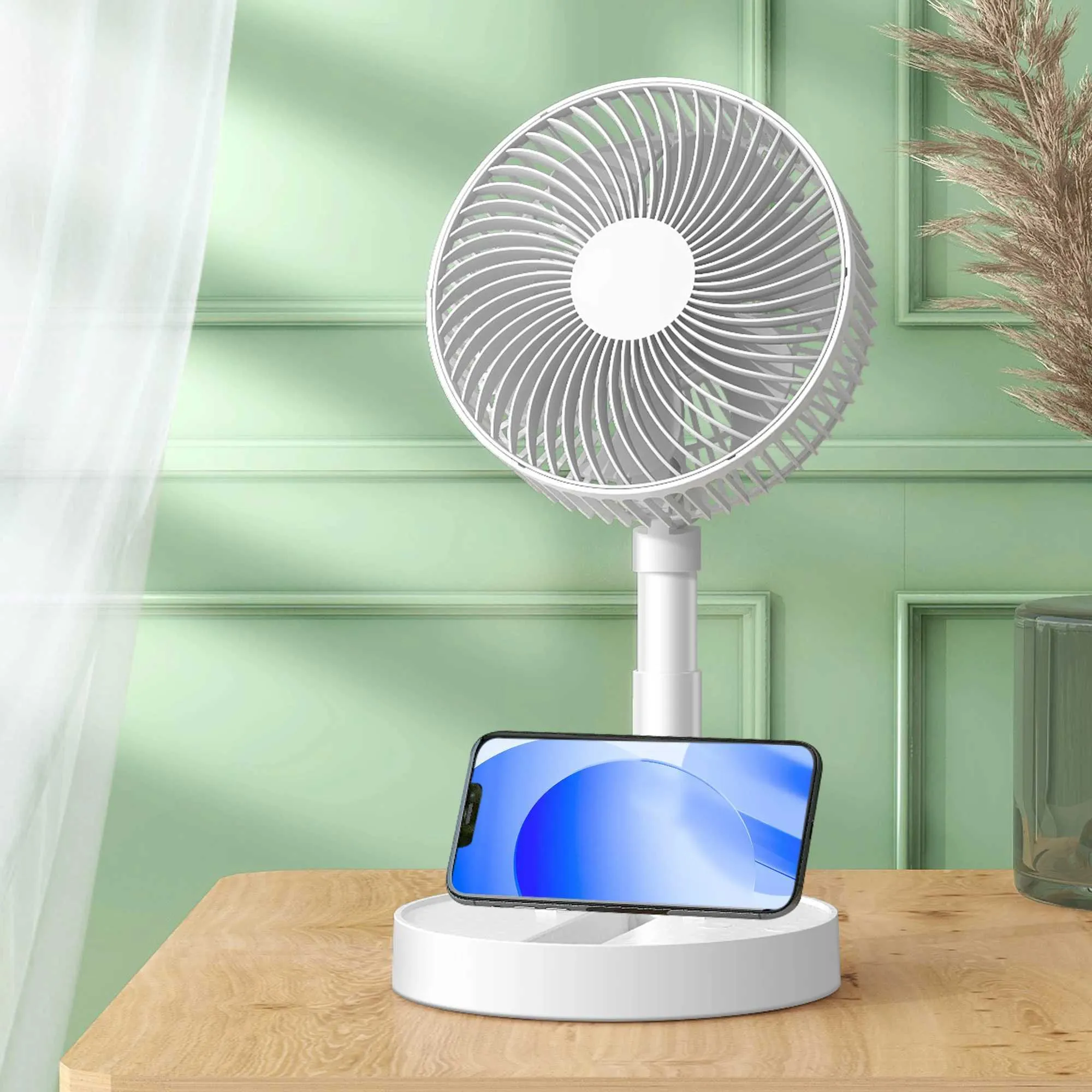 Foldable USB Rechargeable Table Fan With 4 Speeds, Battery Operated ...