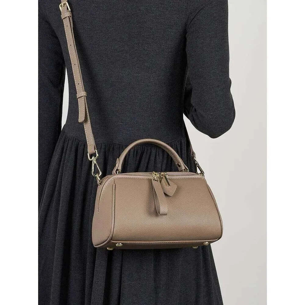 Elegant Women's Bowling Bag Genuine Leather Crossbody Handbag With ...