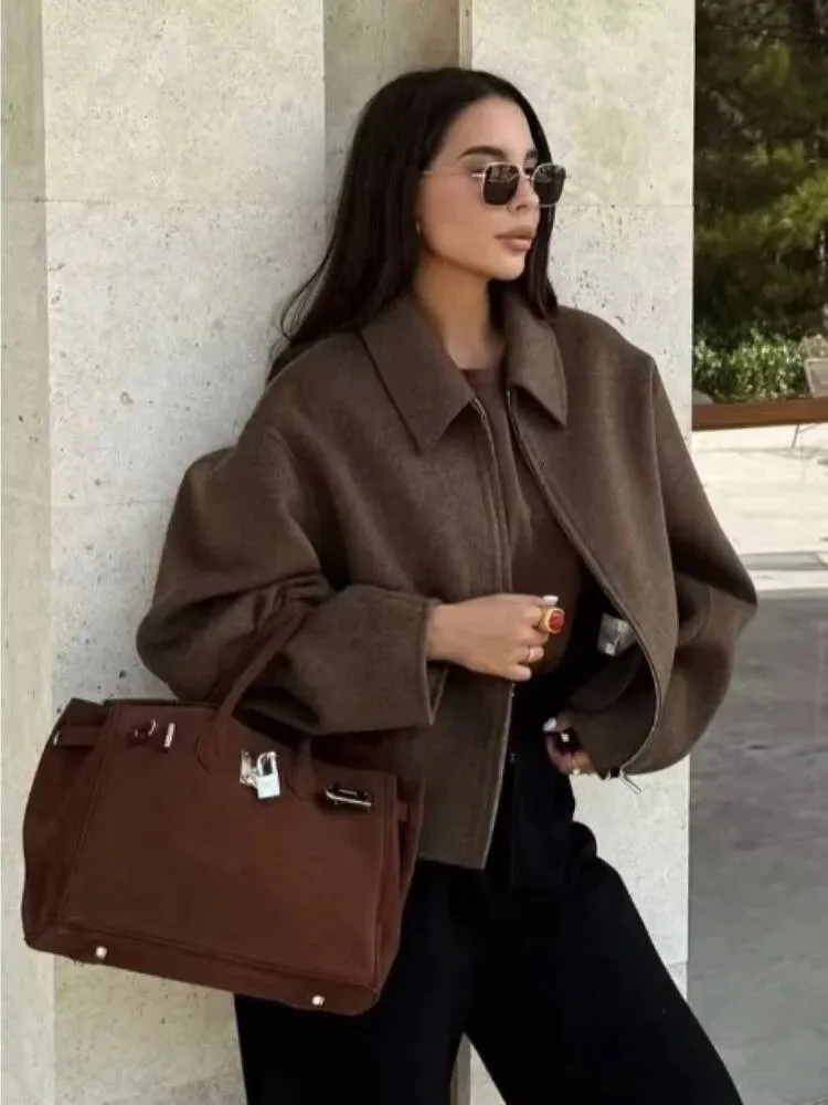 Womens Crop Jacket Short Acetate Leopard Pattern Stand Collar 1/2 ...