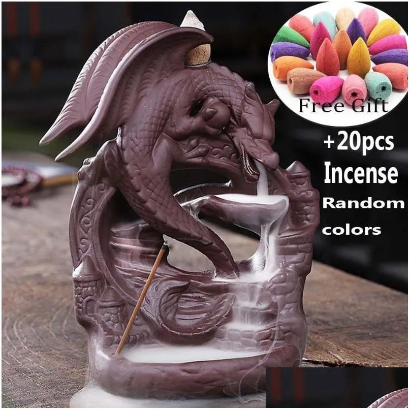 Ceramic Dragon Backflow Incense Burner With Waterfall Smoke Effect & 20 ...