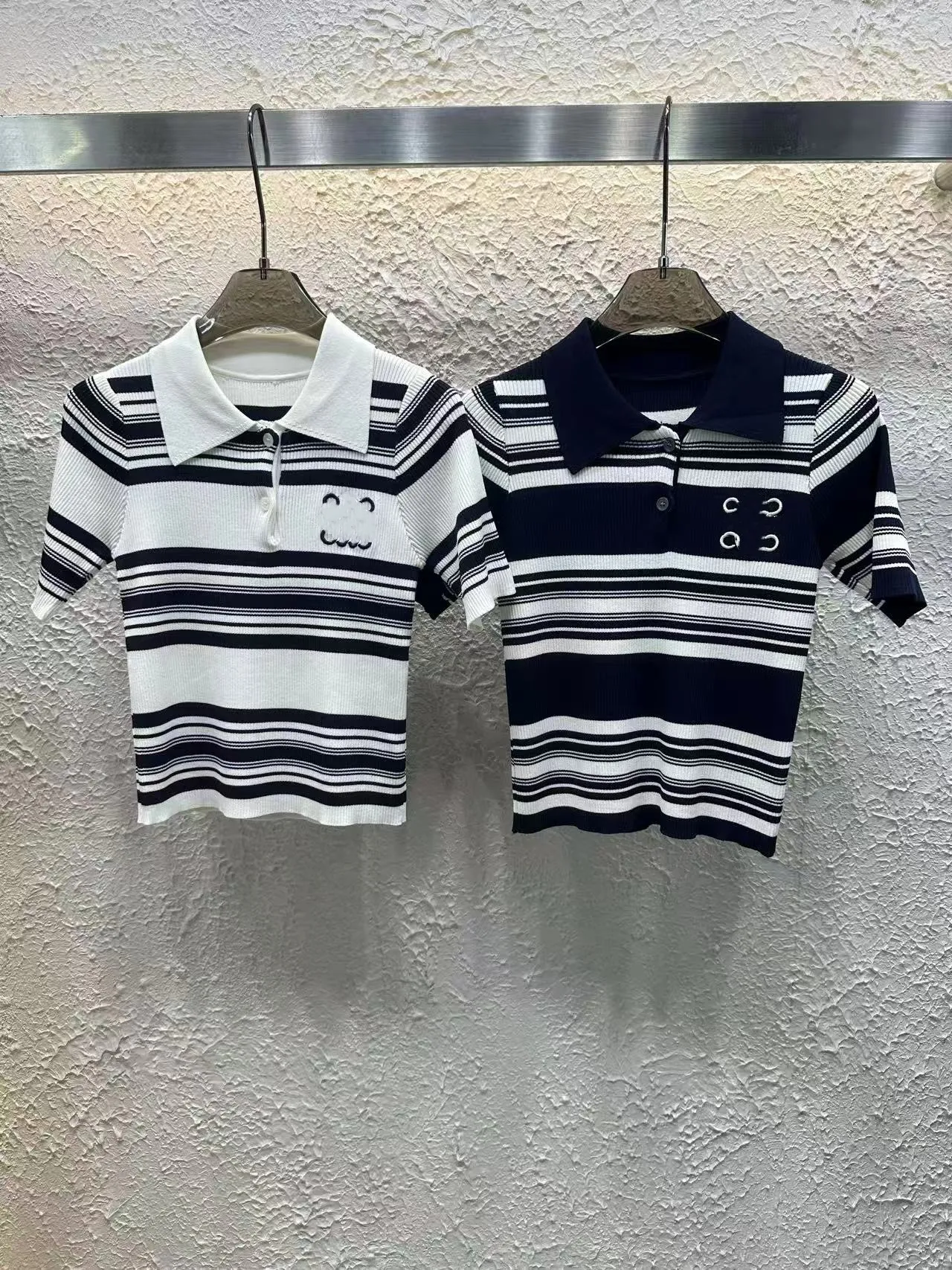 Summer Striped Polo Neck Double Curve Pearl Short... From Luxelabel ...