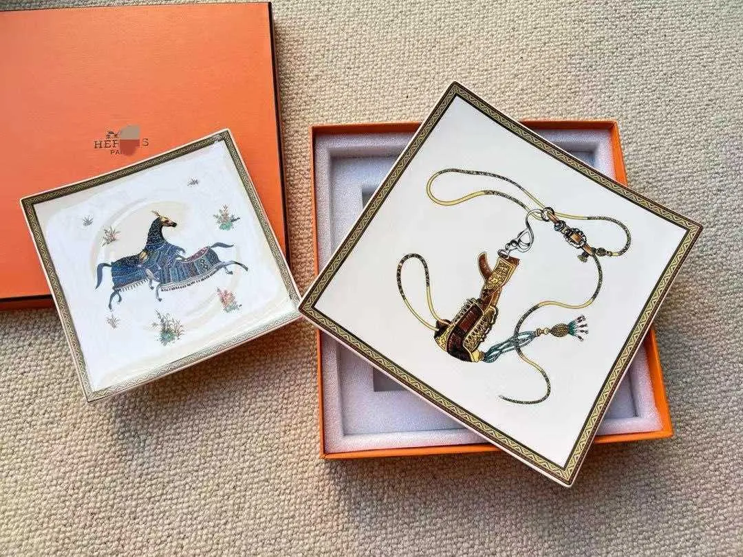 Family Oriental Horse Square 2-Piece Bone China Dinner Plate Dish Gift ...