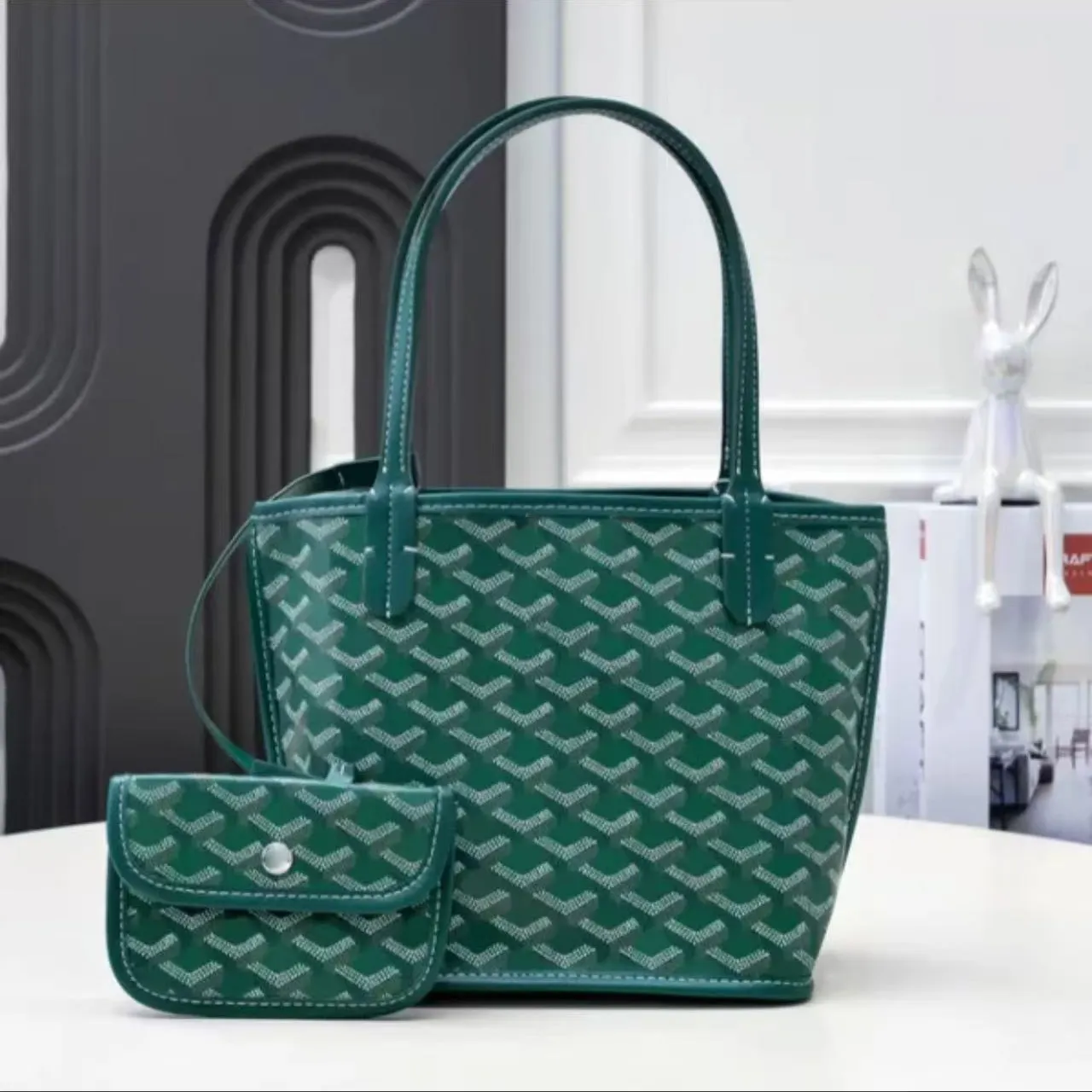 Luxury Checkered Designer Leather Green Goyard Tote For Women Large ...
