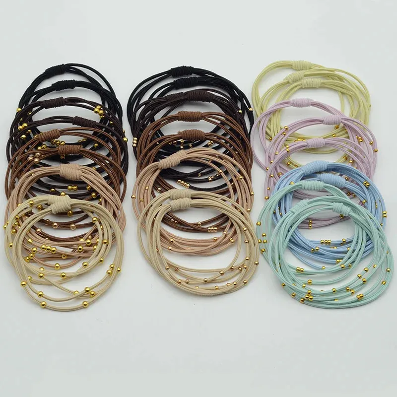 Three Circles Knotted Elastic Hair Bands with Mini Golden Beads, Hair ...
