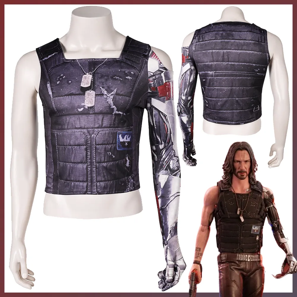 Game 2077 Costume: Johnny Silverhand Cosplay Fantasy Printed Top Shirt ...
