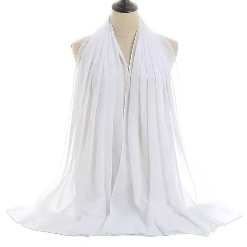 T911 Summer Monochrome Pearl Chiffon Bubble Scarf Gauze Long Scarf ...