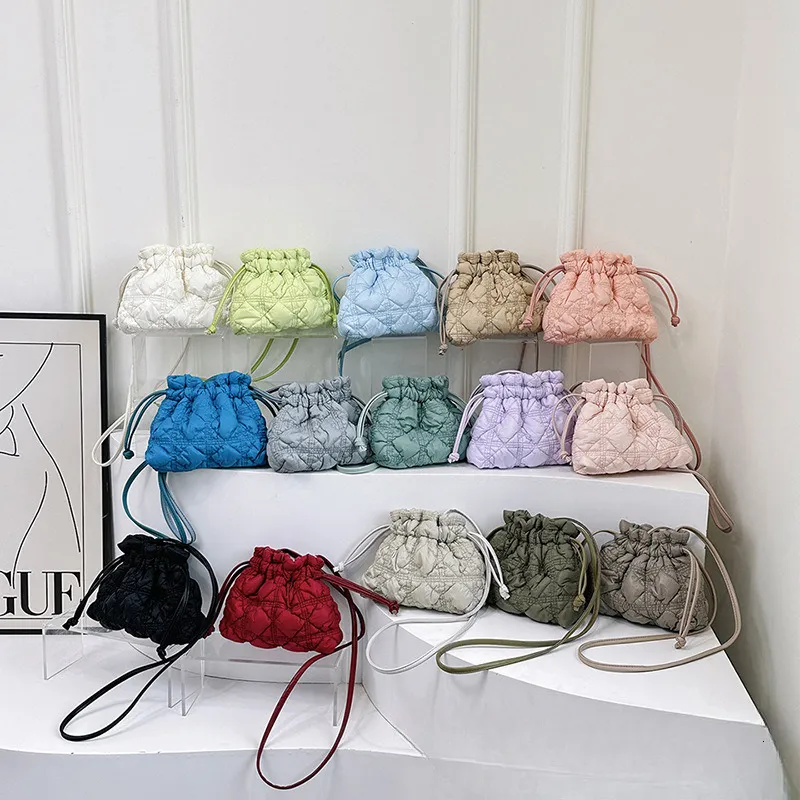 Quilted Drawstring Bucket Bag: Minimalist Soft Nylon Shoulder Bag ...