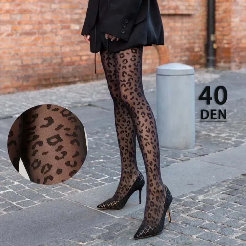 Talenza Leopard Print Pantyhose: Women's Retro Print Black Super ...